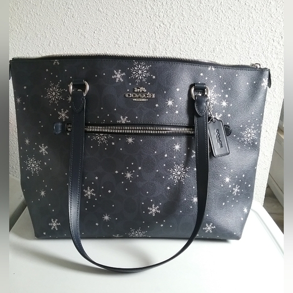 Coach | Bags | Coach Navy Snowflakes Tote Bag Purse | Poshmark